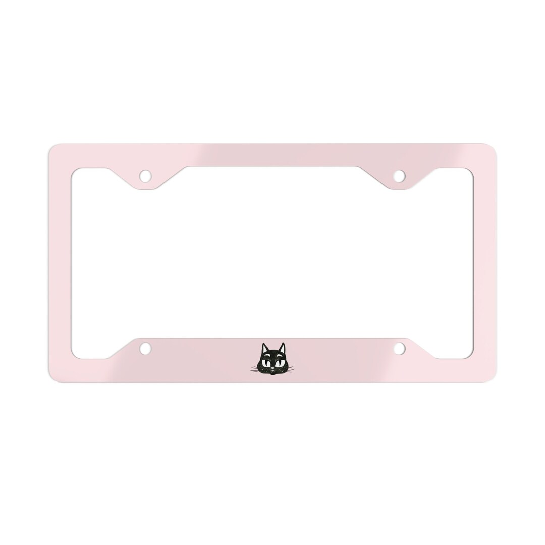 Cute Pink Black Cat License Plate Frame, Custom License Plate Frame ...