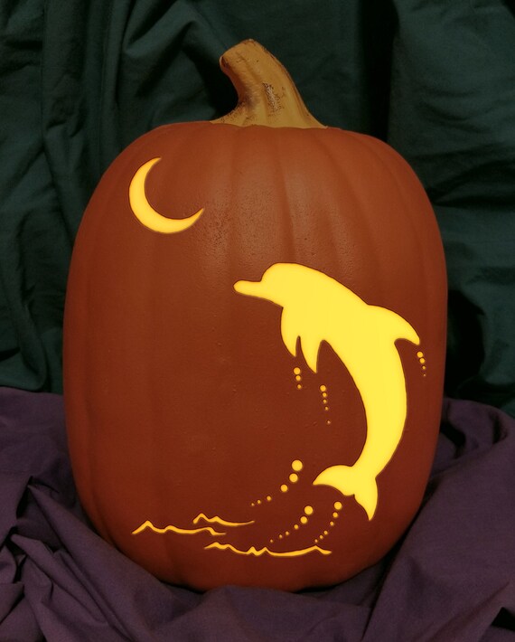 Dolphin in the Moonlight Carved Foam Pumpkin - Etsy