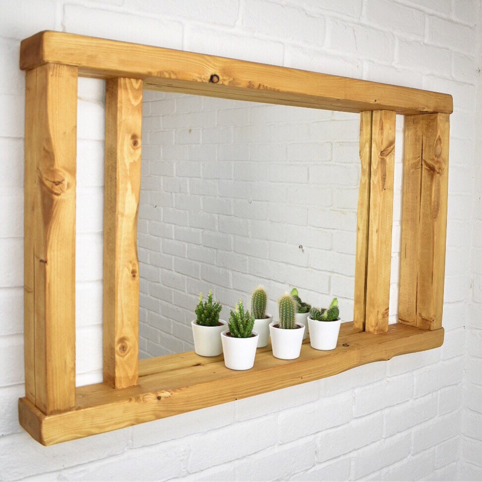 Mirror Shelf Pillars Design Main Image: Deep Oak | Etsy UK