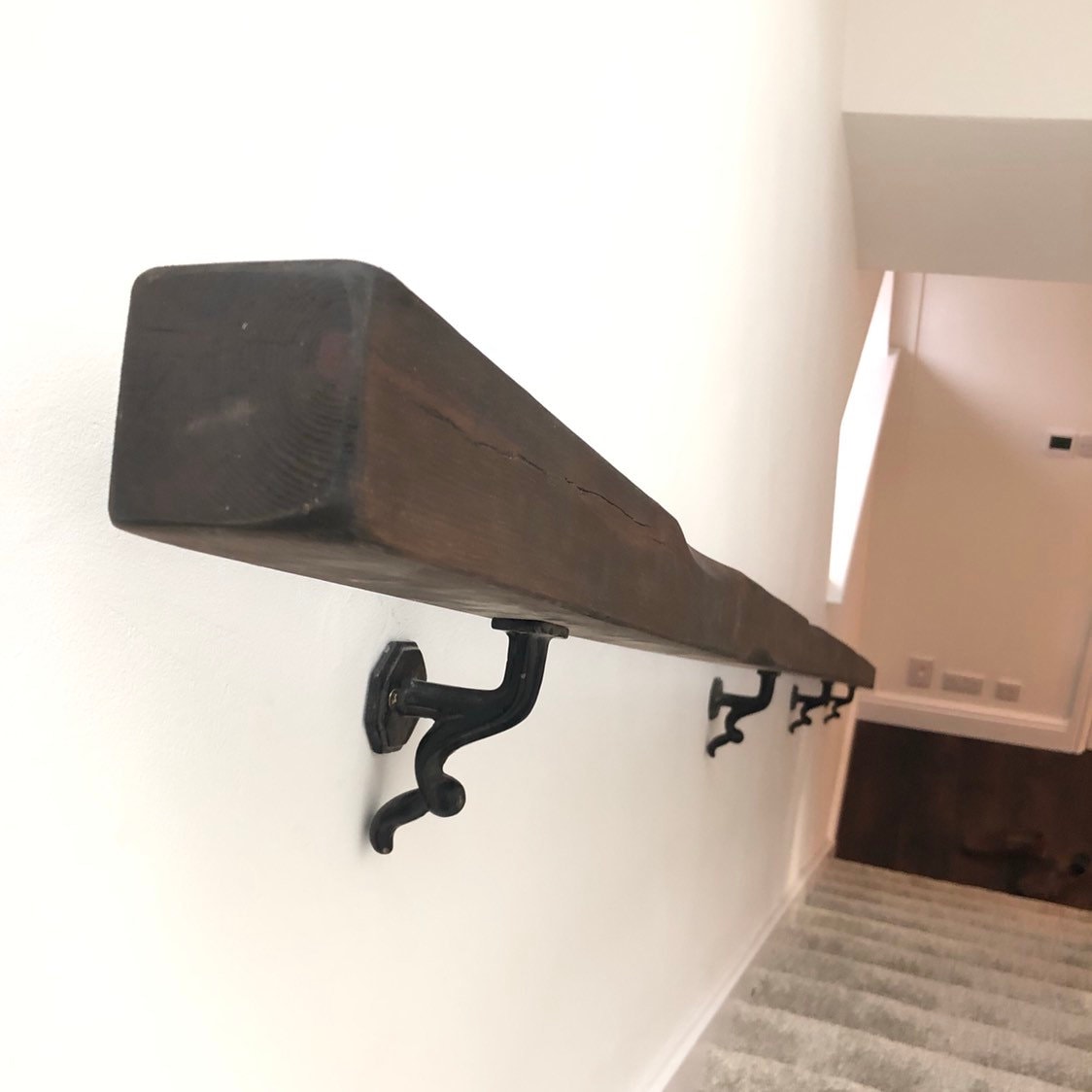 Handrail / Bannister Rail Solid Wood & Wrought Iron Timber | Etsy