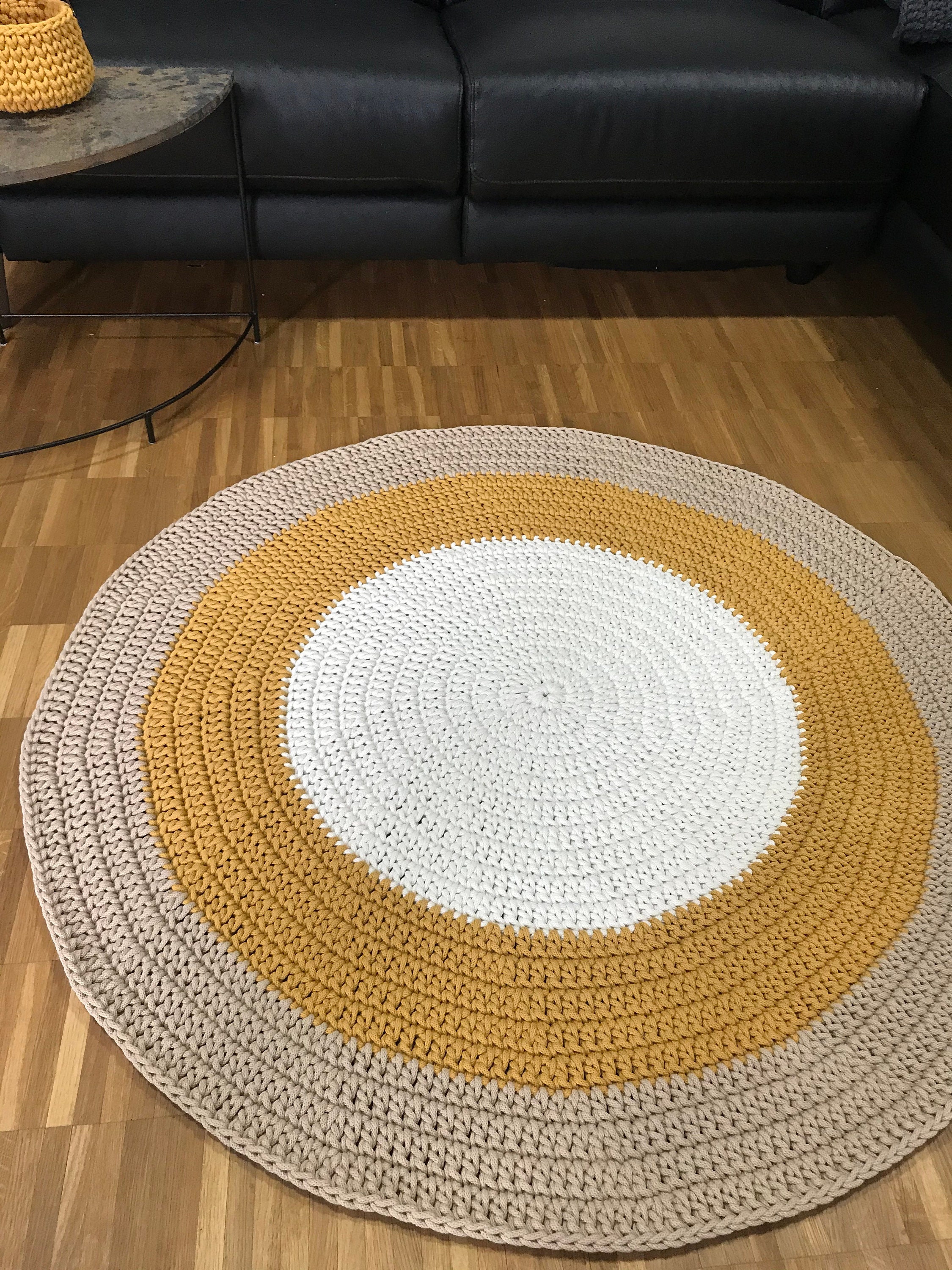 Handmade Gray Mustard round rug Round area rug Nursery Rug ...