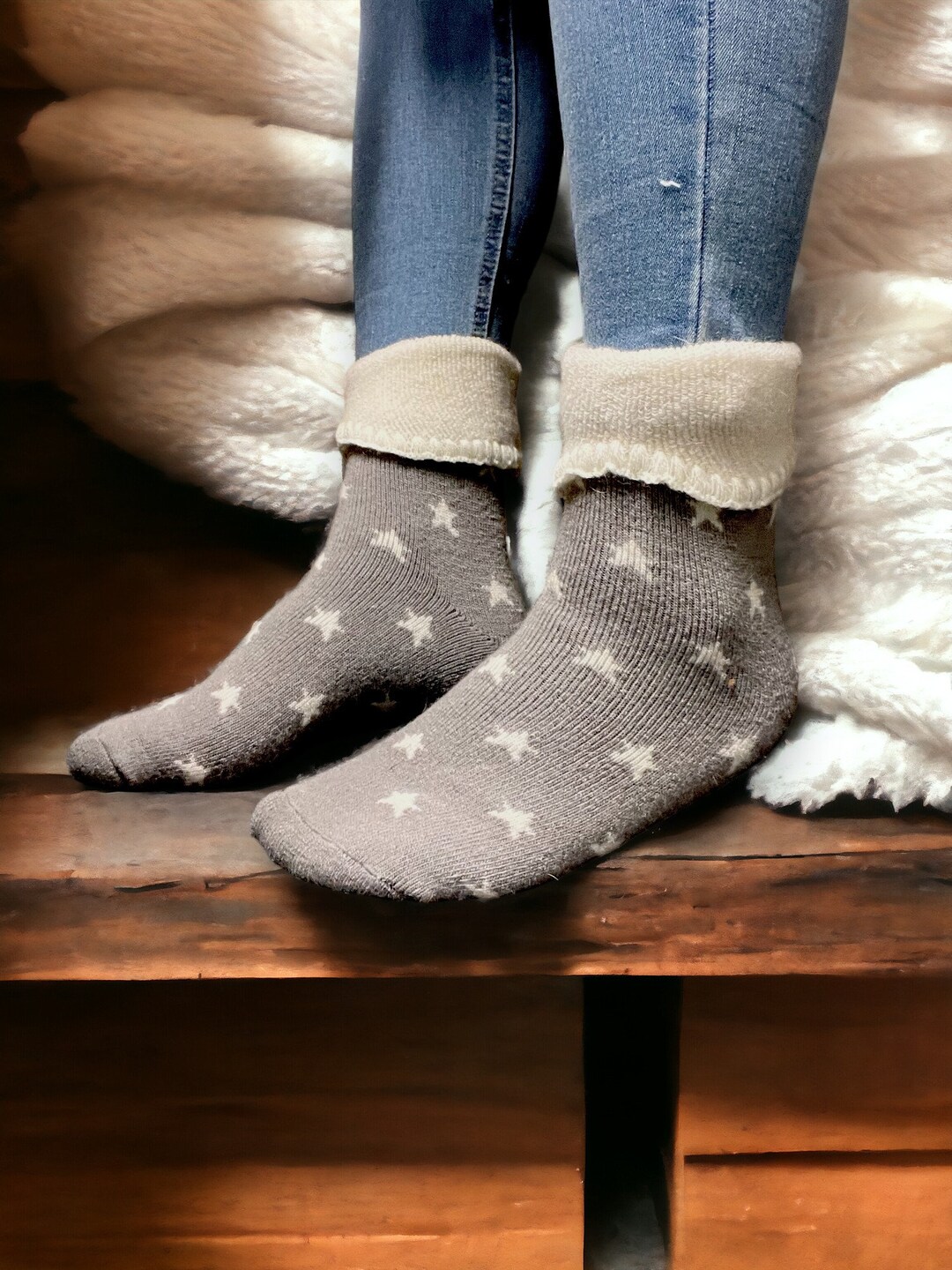 Star Cuffed Socks: Cosy Winter Socks | UK Size 4-7 | - Etsy