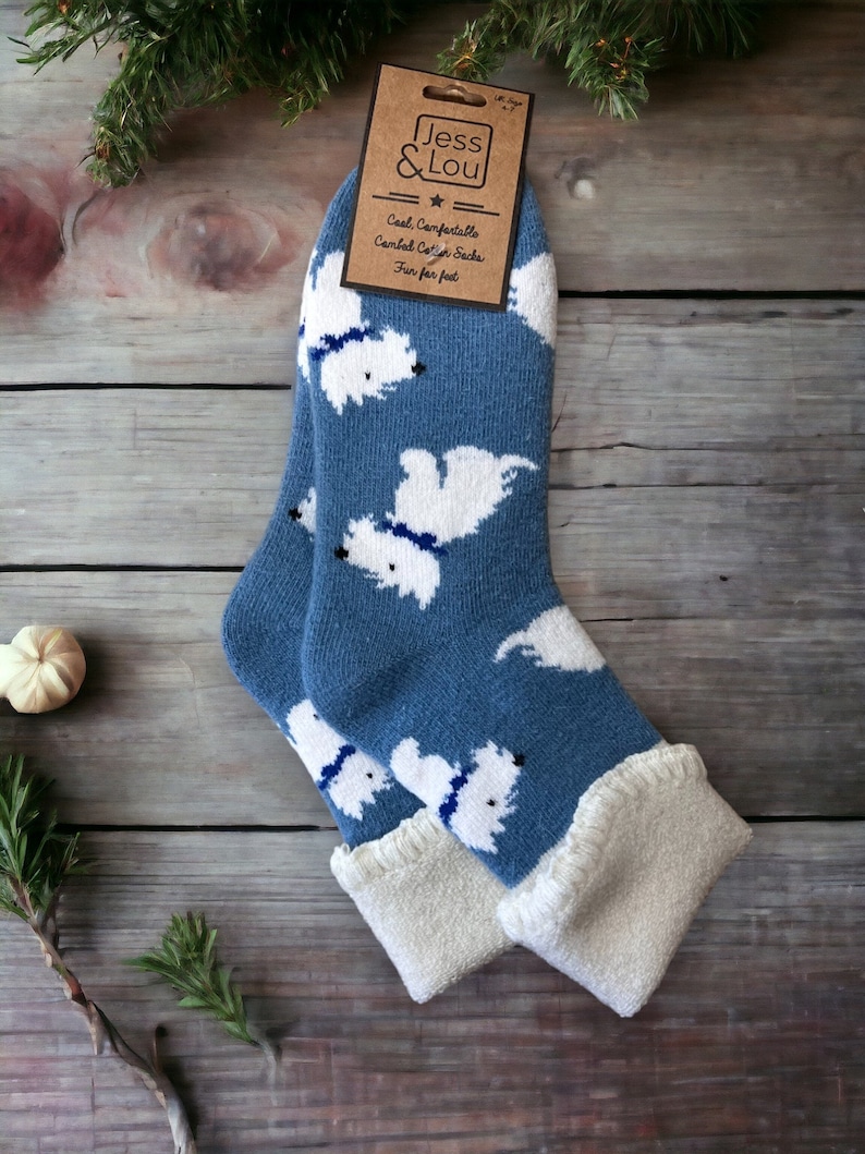 Westie Dog Socks: Cosy Cuff Wool Blend | Ladies UK Size 4-7 | - Etsy UK