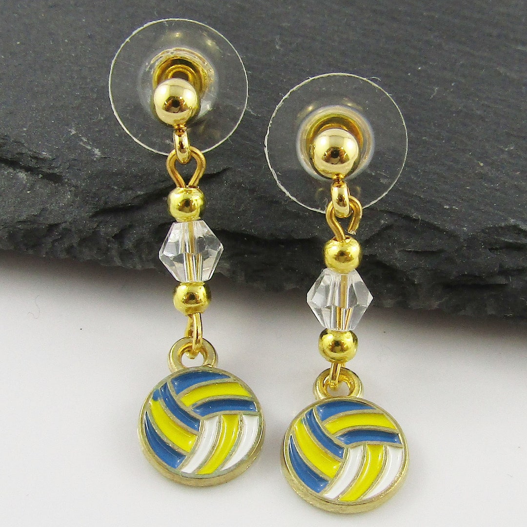 Beaded Enamel Netball Charm Dangel Stud Earrings 32mm SS Studs Comfort ...