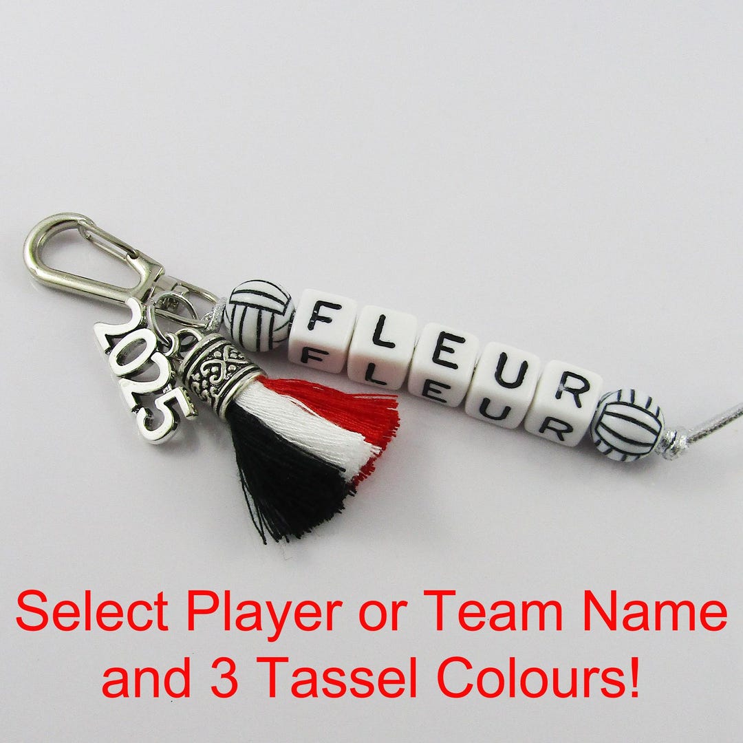 2025 Set of 10 Netball Name Bag Tag Three Colour Tassel Choose Name and ...