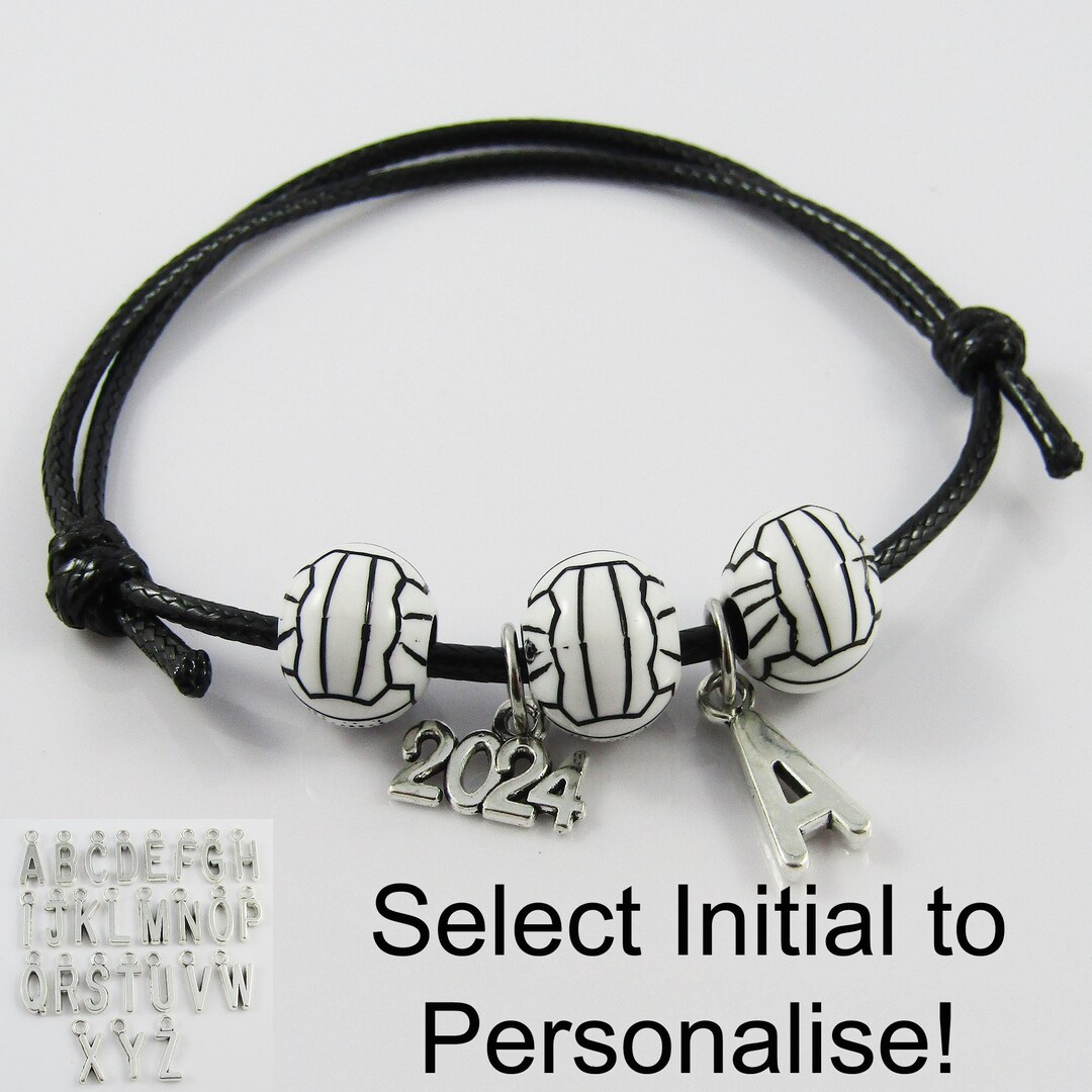 2024 Personalised NETBALL Bead Bracelet Adjustable Select Initial Sport ...