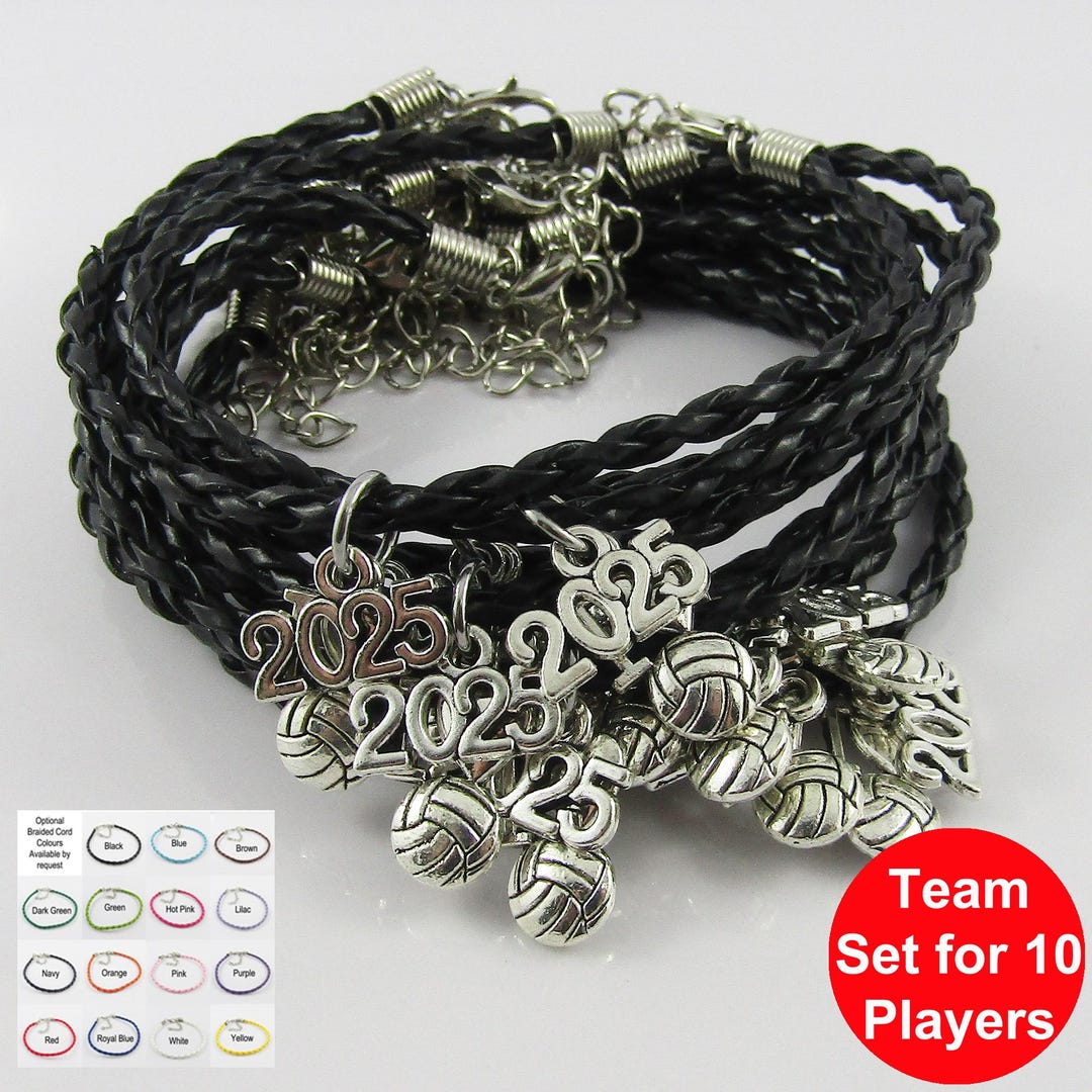 10 Player Set 2025 I Love NETBALL Charm Braided Bracelet Sports Team ...