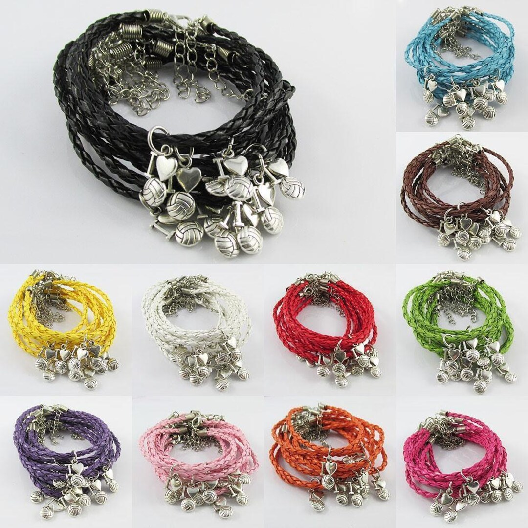 10 Player Set I Love Netball Charm Bracelet Braided Cord Team Gifts ...
