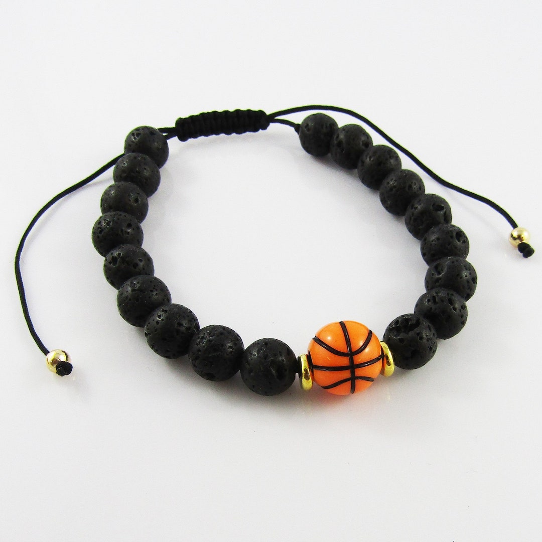 Basketball & Lava Bead Bracelet Adjustable Nylon Cord Sport Coach Gift ...