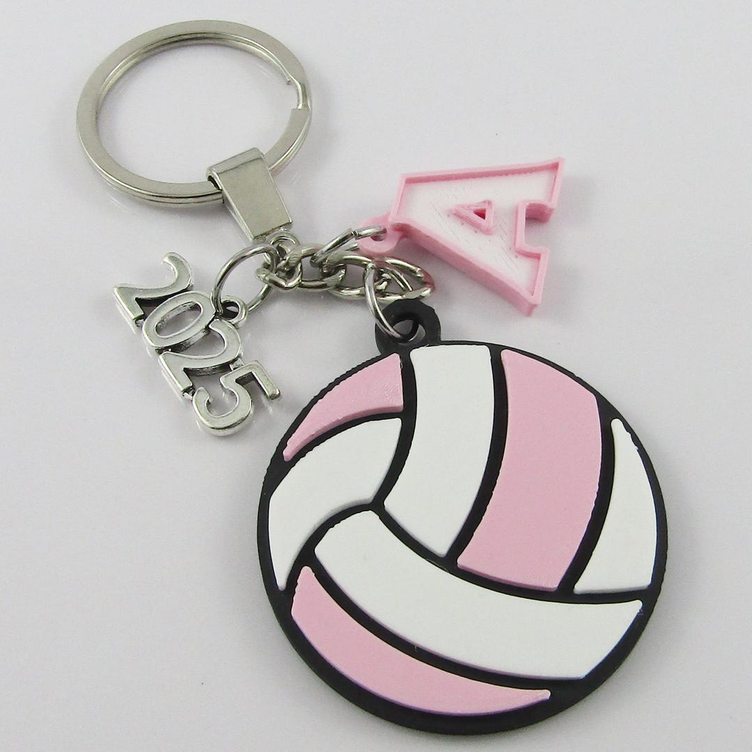 Personalised 2025 Netball Charm Keychain Pink and White Sport Gift Pick ...
