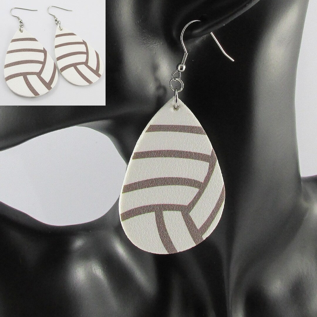 Teardrop PU Leather Netball Charm Statement Earrings Stainless Steel ...
