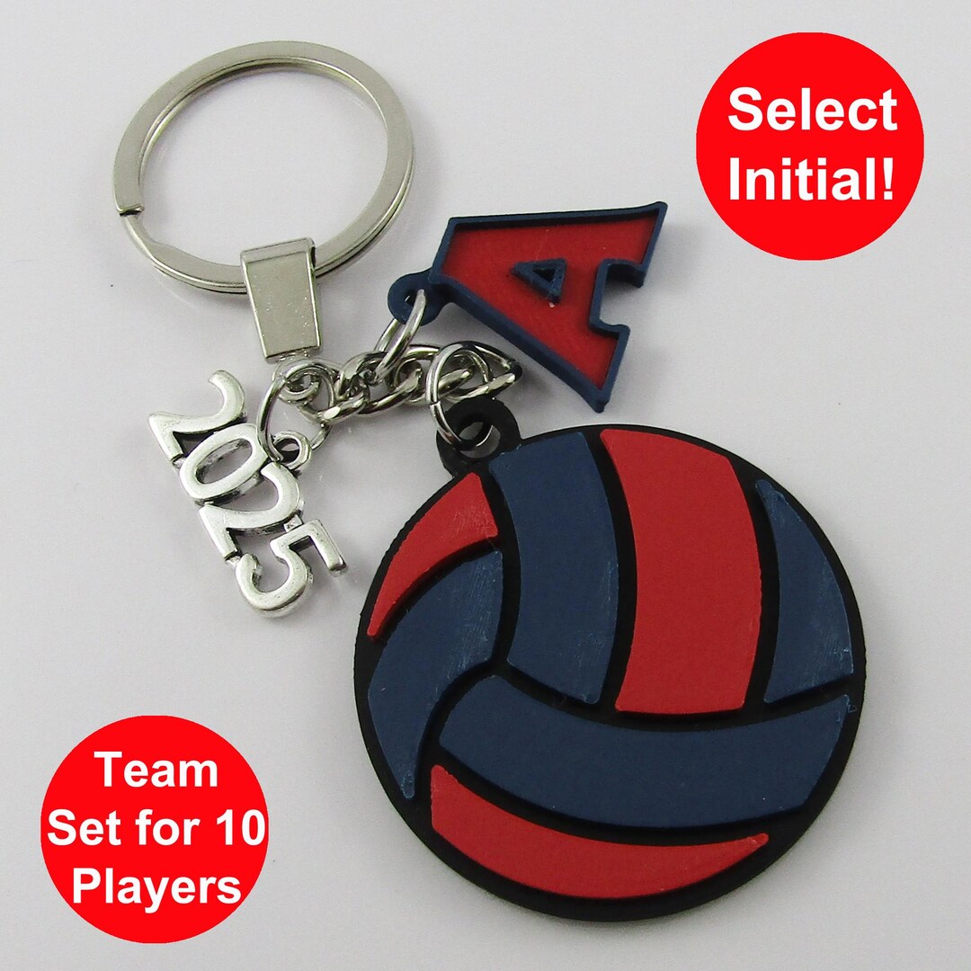 Team Set of 10 Personalised 2025 Netball Charm Keychain Blue Red Pick ...