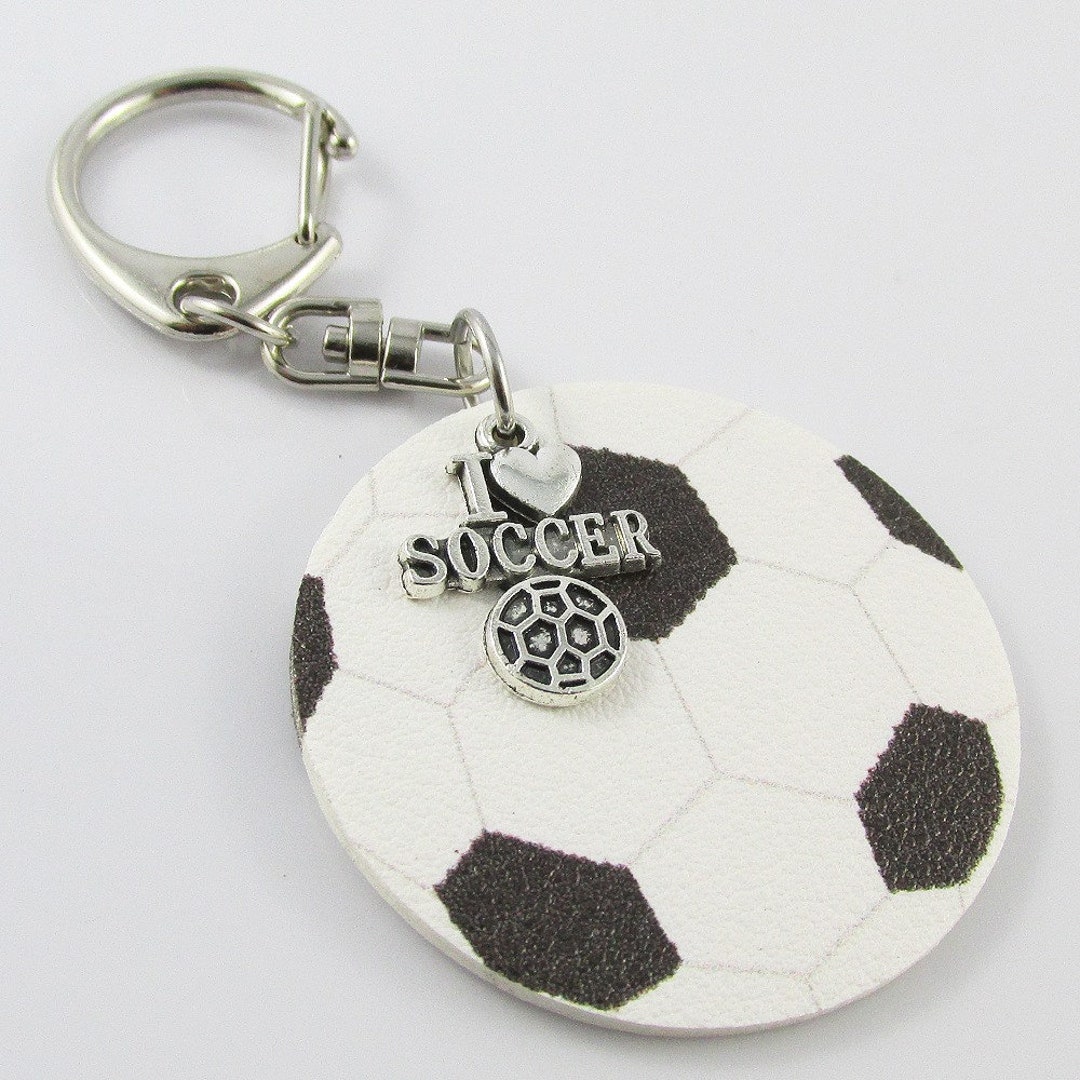 PU Leather Soccer Ball I Love Soccer Charm Bag Tag Keyring 98mm Coach ...