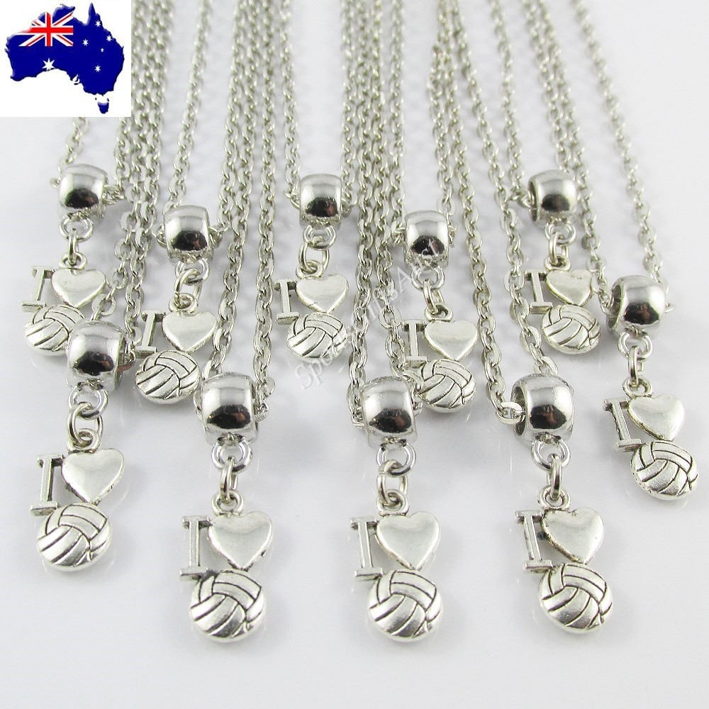 Set of 10 I Love Netball Charm Necklace 45cm Coach Sport Team End of ...