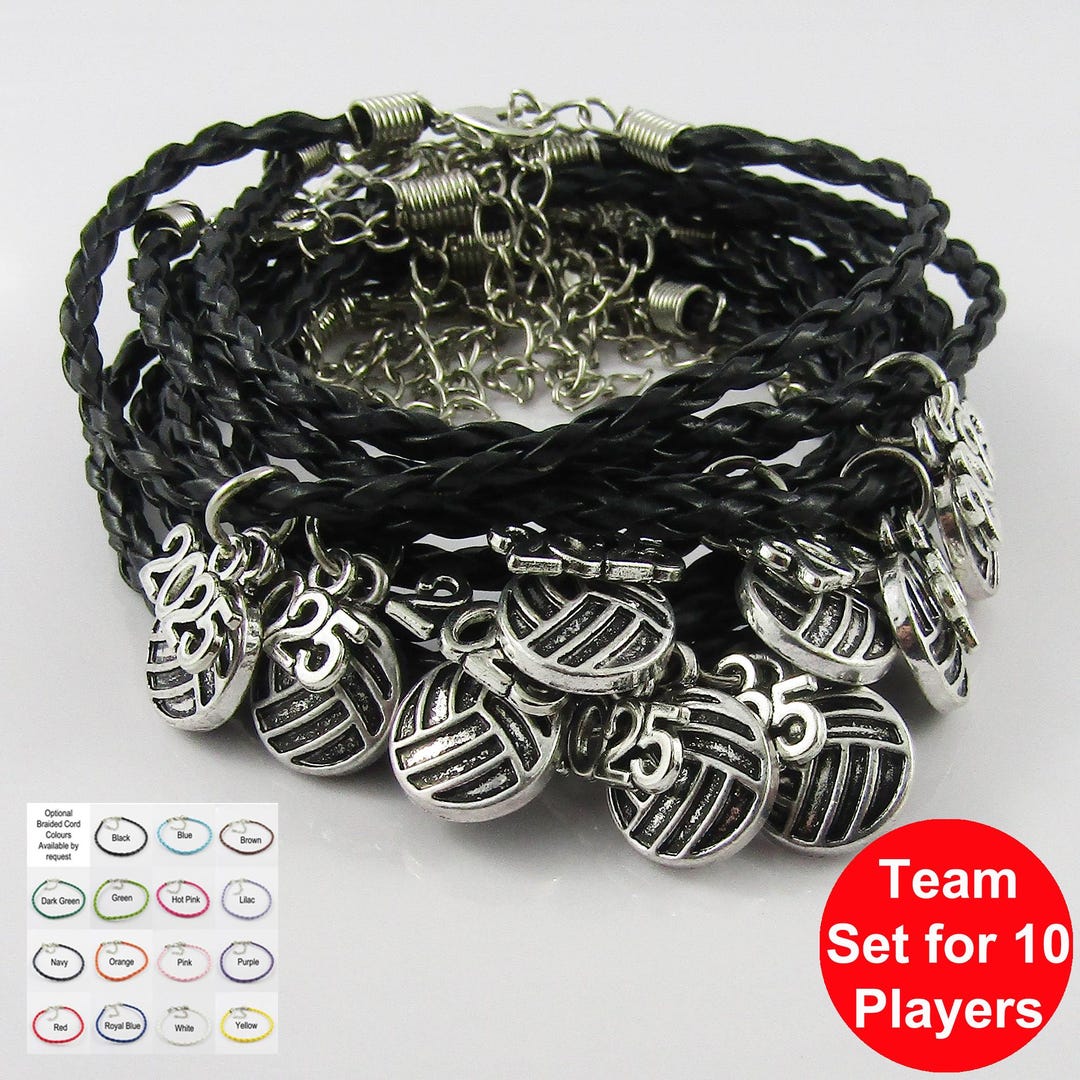 10 Player Set Netball 2025 Charm Bracelet Braided Cord Team Gifts Pick ...