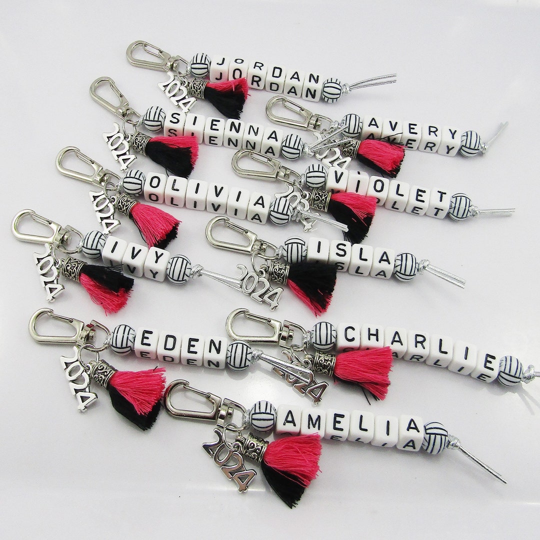 2024 Set of 12 Netball Name Bag Tag Two Colour Tassel Choose Name and ...