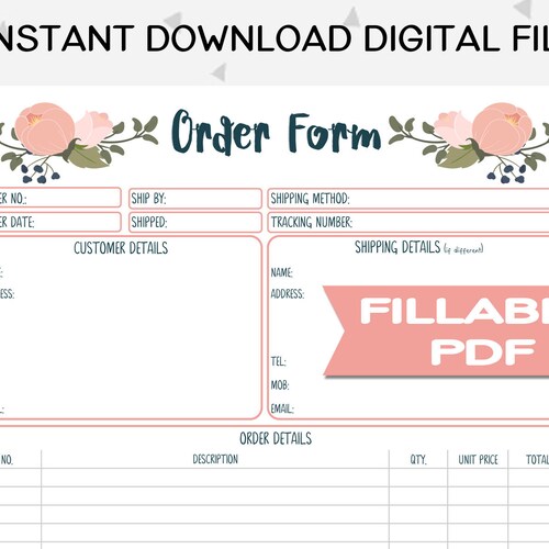 Order Form Printable for Business Client Order Form - Etsy