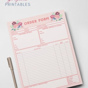 Blush Pink Order Form Printable for Business, Client Order Form ...
