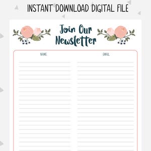 Newsletter Sign up Sheet, Email Subscription List, Handmade Business ...