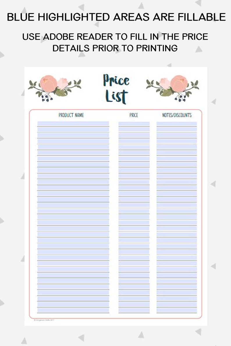 Price List Price Chart Handmade Business Printable Craft - Etsy Canada