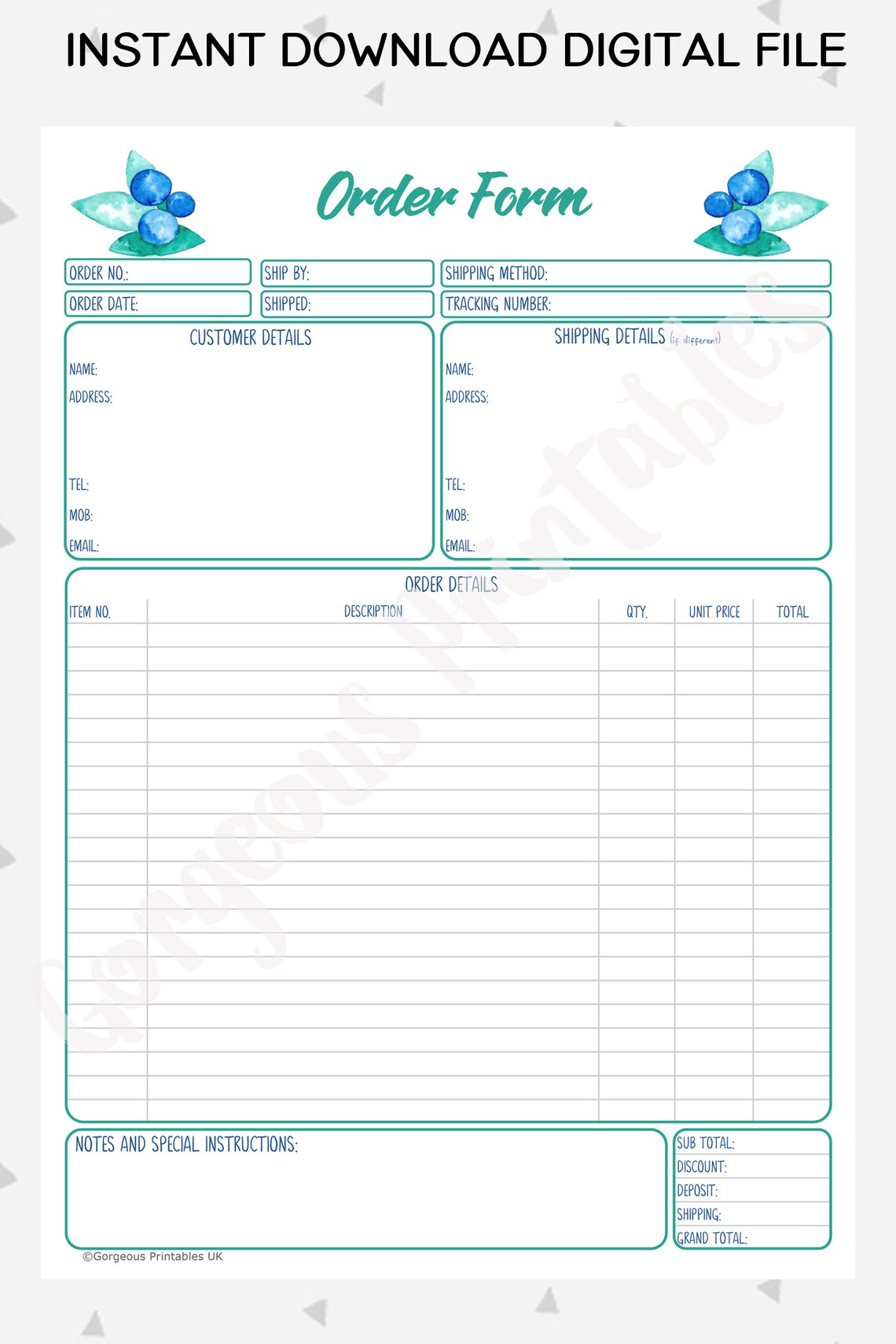 Printable Order Form, Craft Order Form Business Printable, Fillable PDF ...