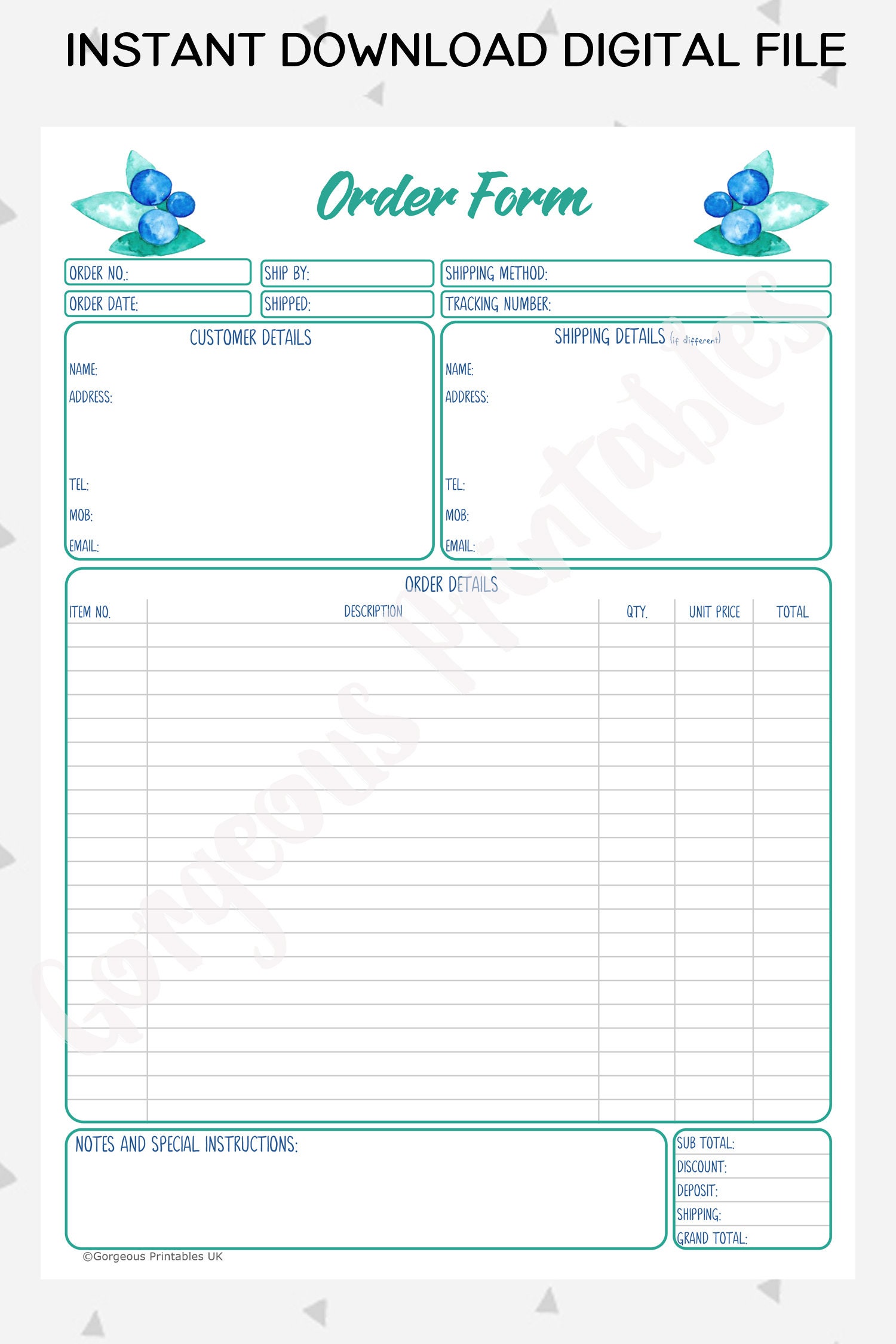 Printable Order Form, Craft Order Form Business Printable, Fillable PDF ...