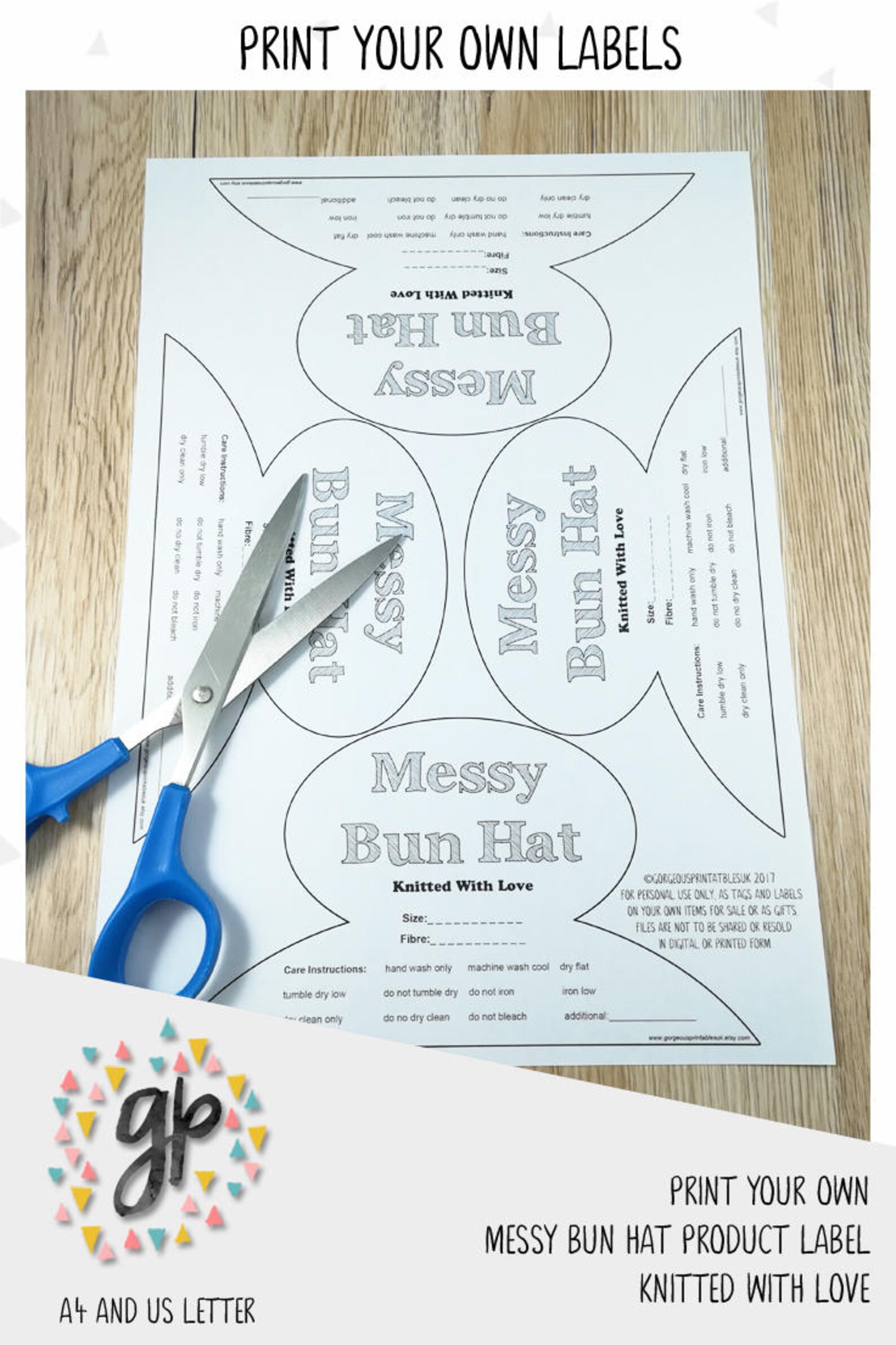Printable Messy Bun Template, Printable Knitting Tags, Print Your Own ...