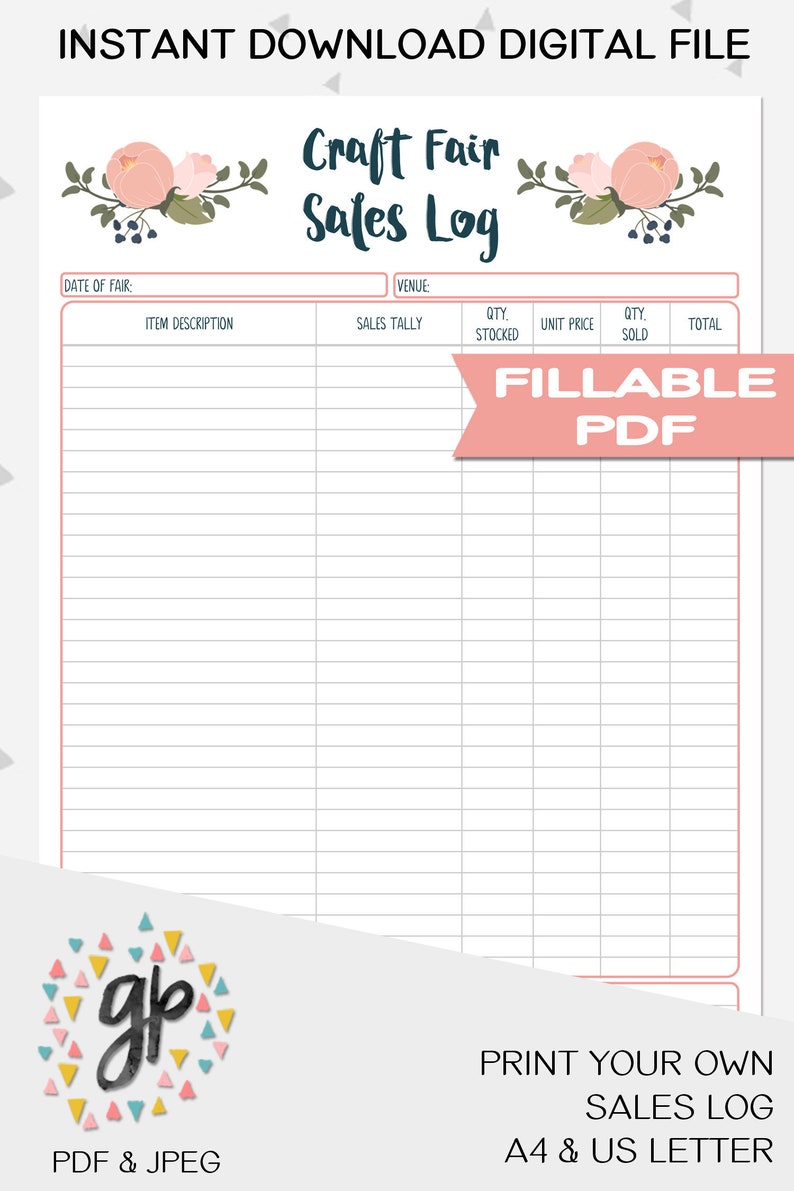 Sales Log Printable, Handmade Business Printable, Business Planner ...