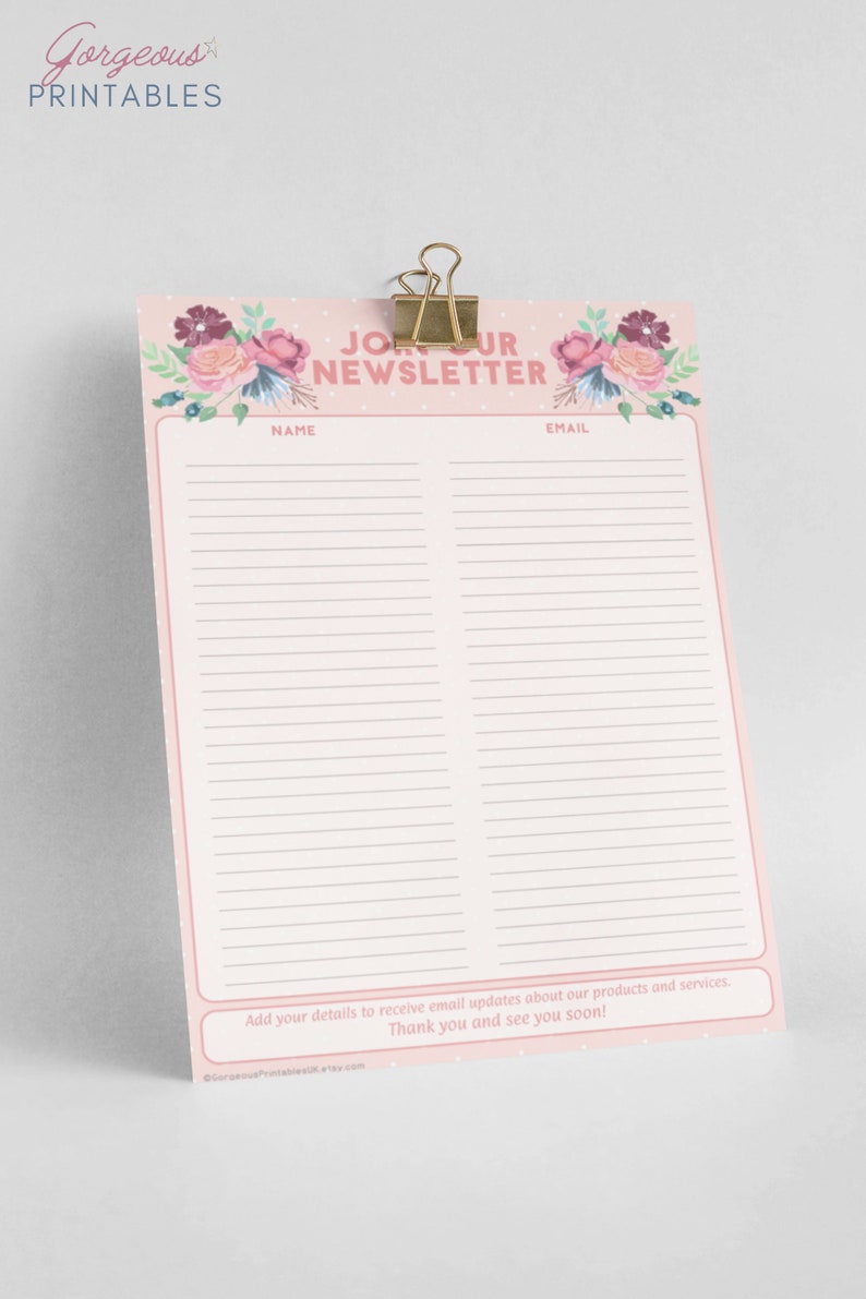 Email Sign up Sheet, Newsletter Subscription List, Handmade Business ...