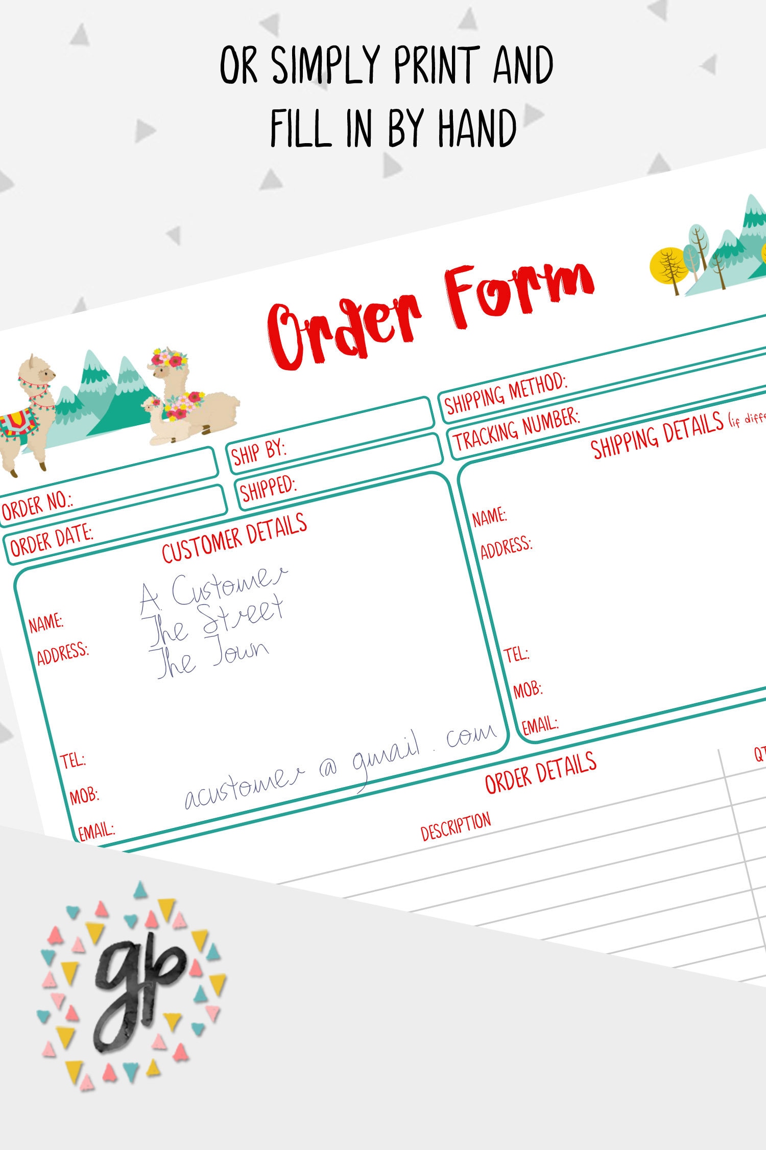 Llama Order Form Printable, Newsletter Sign Up, Craft Fair Info Sheet ...
