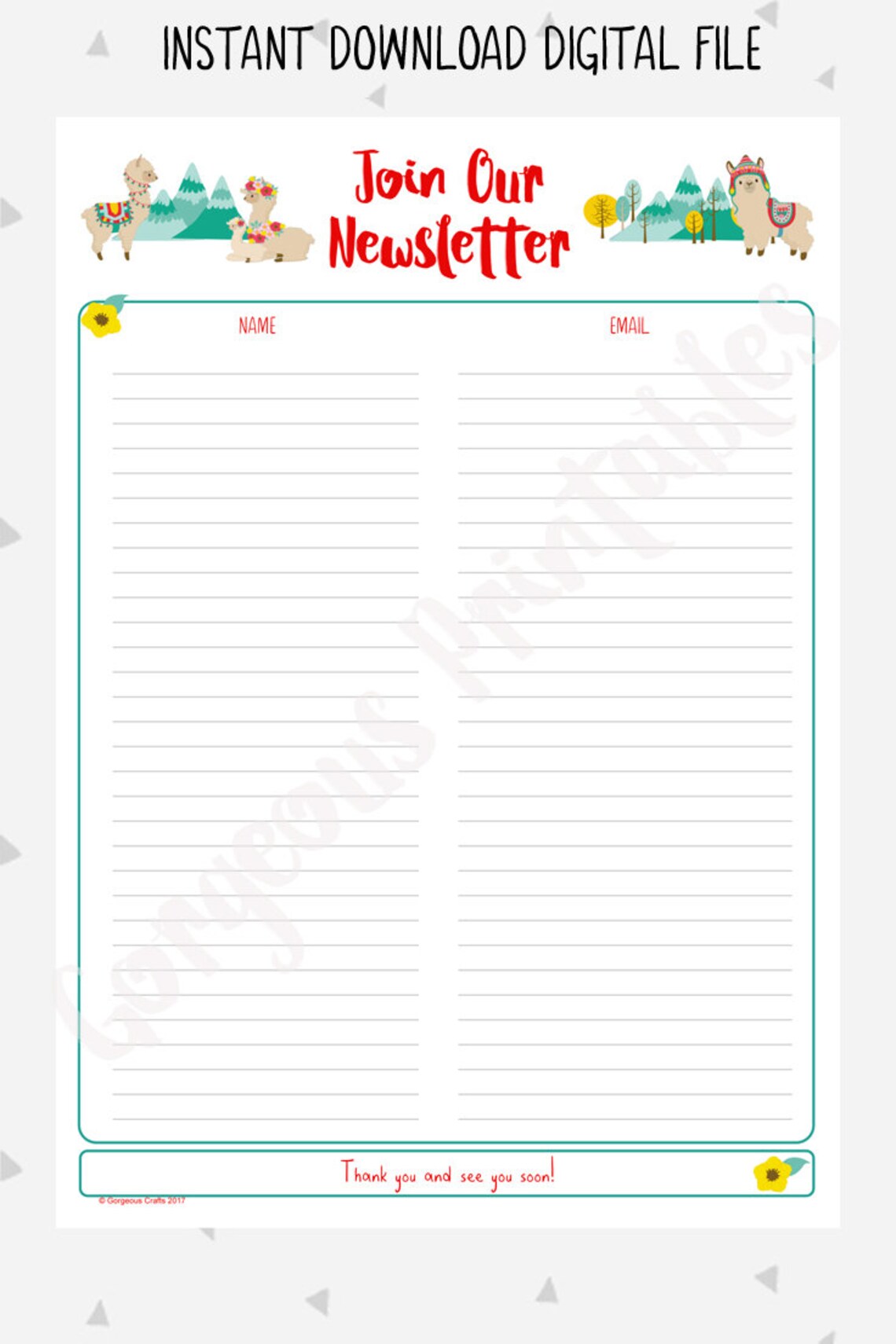 Llama Order Form Printable, Newsletter Sign Up, Craft Fair Info Sheet ...