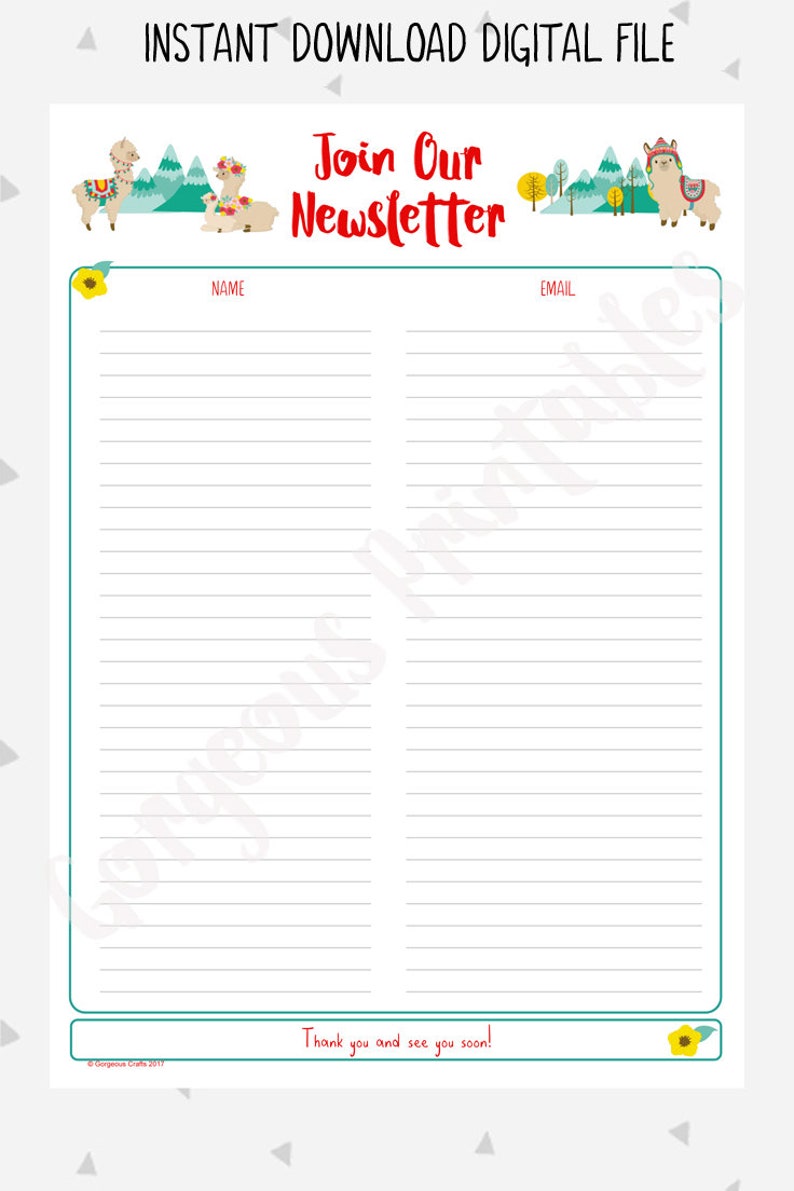 Llama Order Form Printable, Newsletter Sign Up, Craft Fair Info Sheet ...
