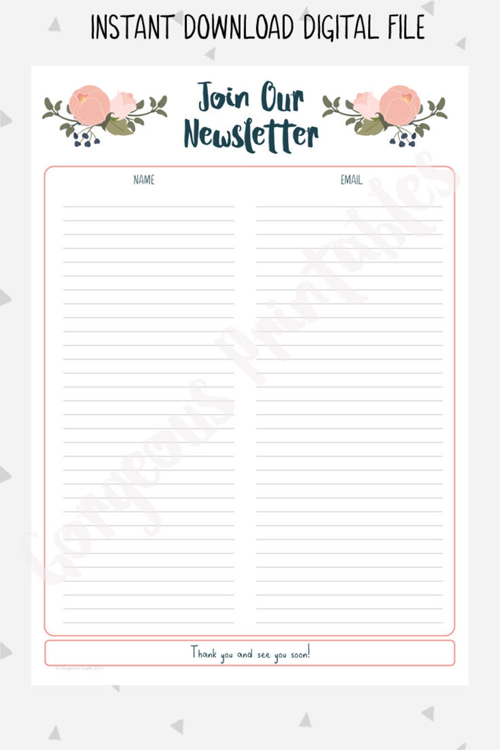 Newsletter Sign up Sheet, Email Subscription List, Handmade Business ...