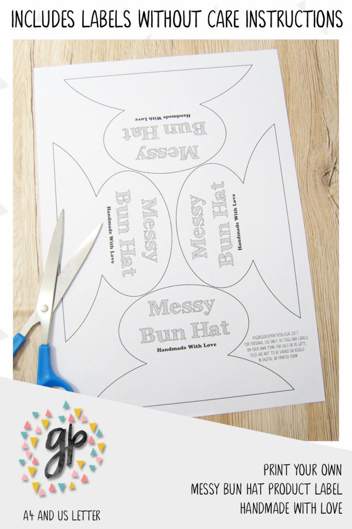 Printable Hang Tags for Messy Bun Hat, Printable Handmade Label ...