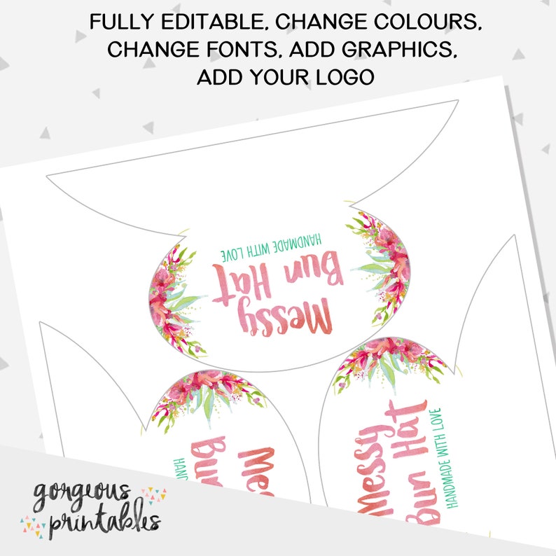 Editable Hang Tags for Messy Bun Hat, Print Your Own Display Tags ...