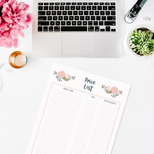 Price List, Price Chart, Handmade Business Printable, Craft Fair ...