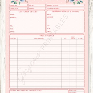 Blush Pink Order Form Printable for Business, Client Order Form ...