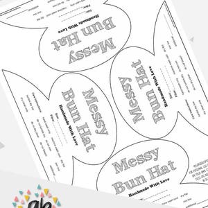 Printable Hang Tags for Messy Bun Hat, Printable Handmade Label ...