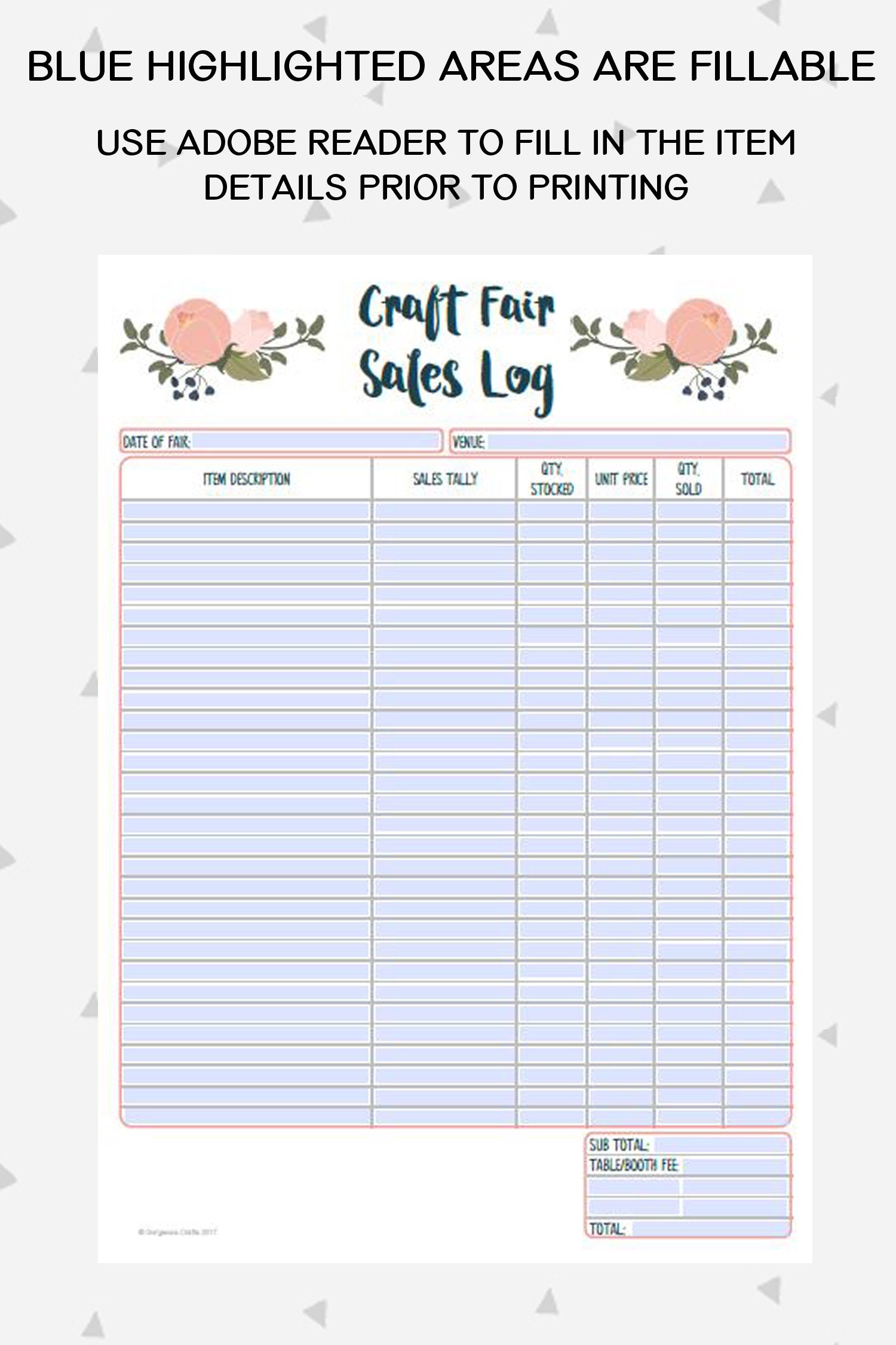 Sales Log Printable, Handmade Business Printable, Business Planner ...