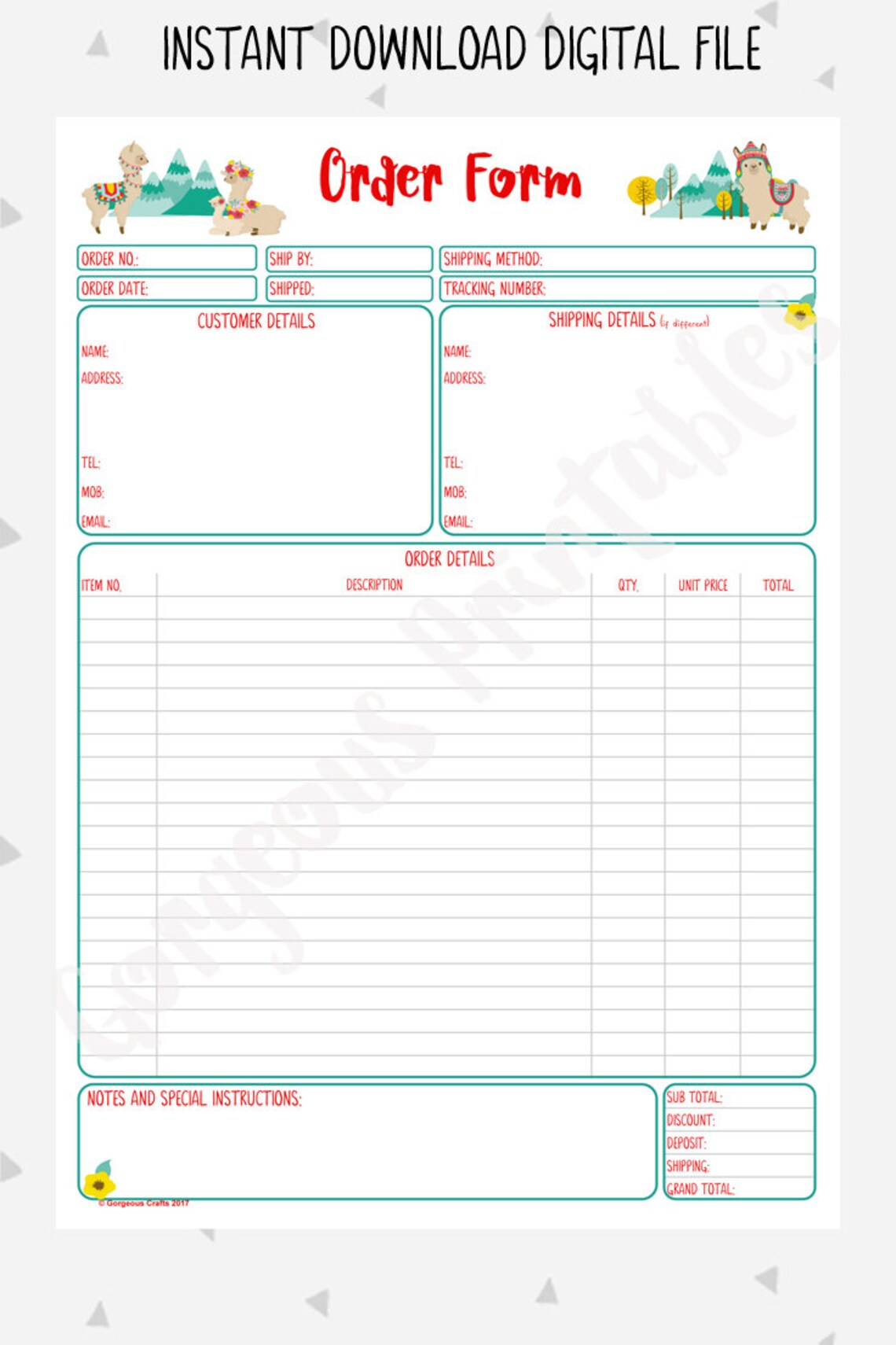 Llama Order Form Printable, Newsletter Sign Up, Craft Fair Info Sheet ...