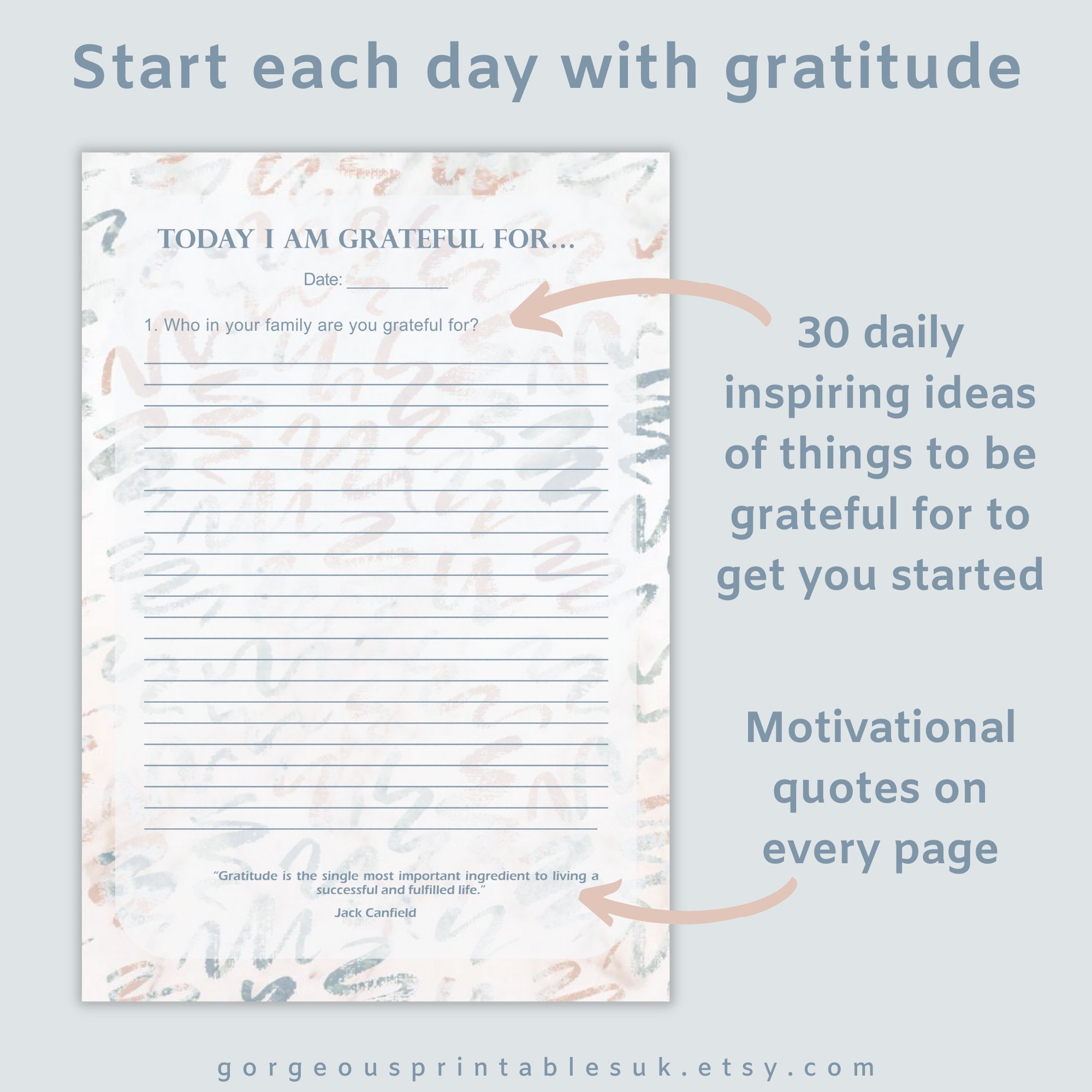 Gratitude Journal Printable, Mindful Planner Pages, 30 Day Prompts, One ...