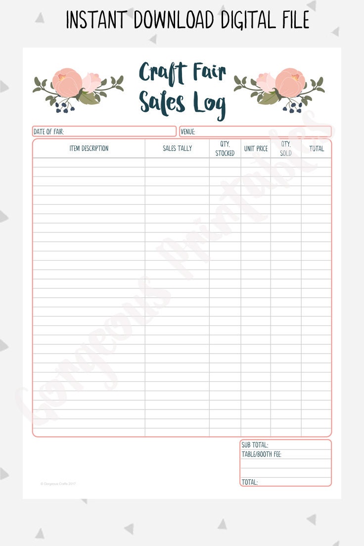 Price List, Sales Log and Craft Fair Info Sheet, Craft Show Printables ...