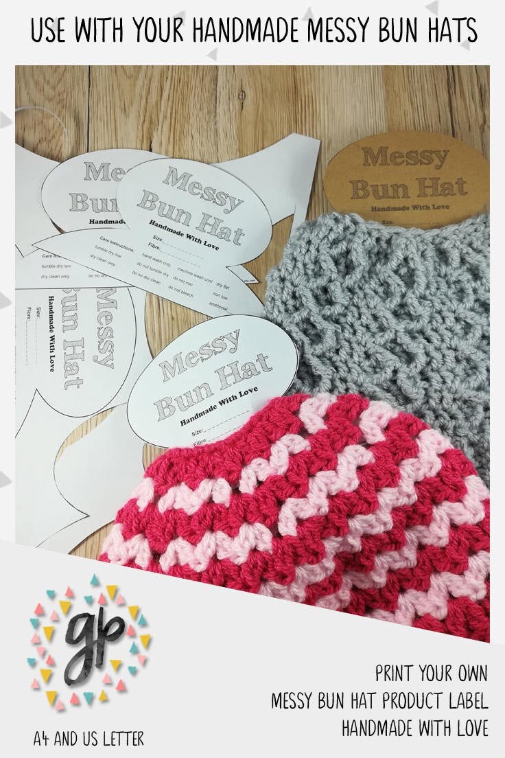 Printable Hang Tags for Messy Bun Hat, Printable Handmade Label ...