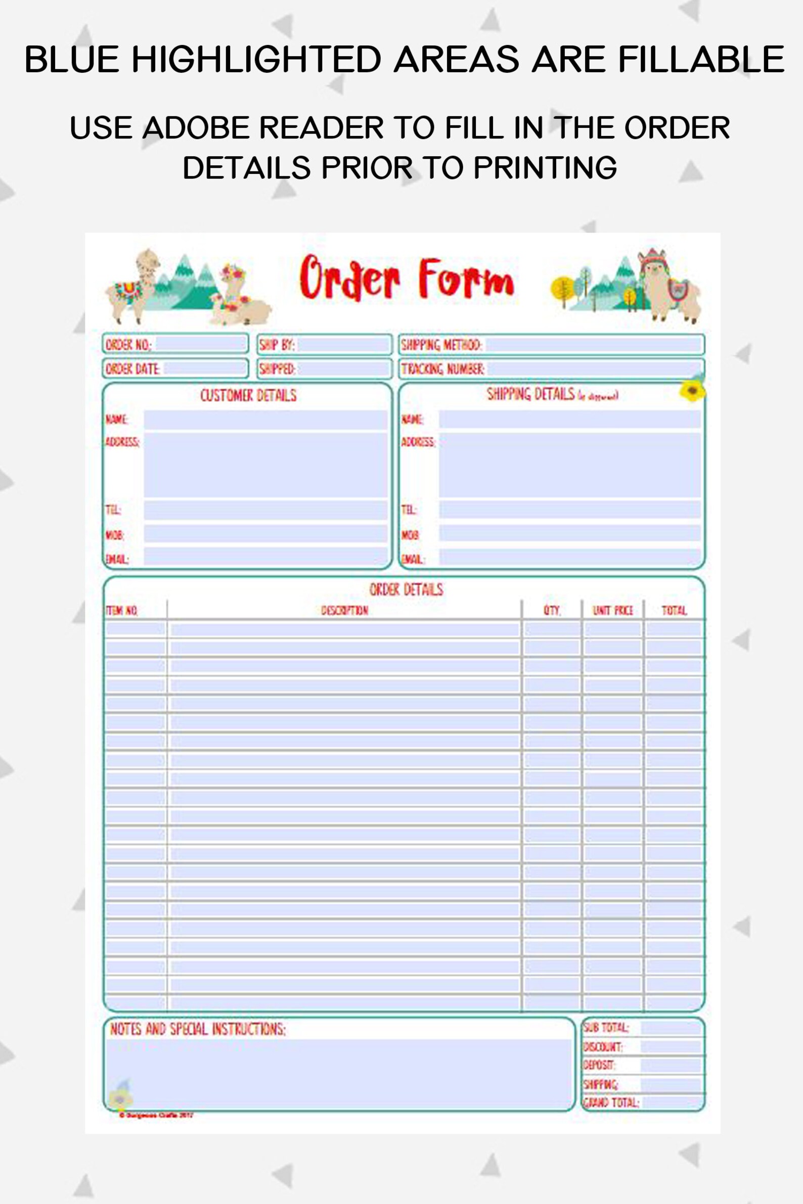 Llama Order Form Printable, Alpaca Handmade Business Order Form, Craft ...