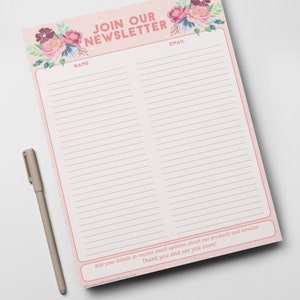 Email Sign up Sheet, Newsletter Subscription List, Handmade Business ...