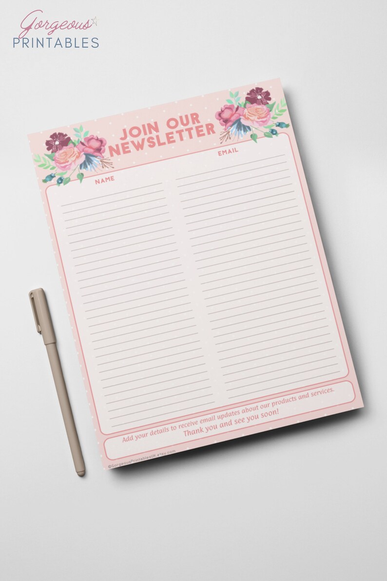 Email Sign up Sheet, Newsletter Subscription List, Handmade Business ...