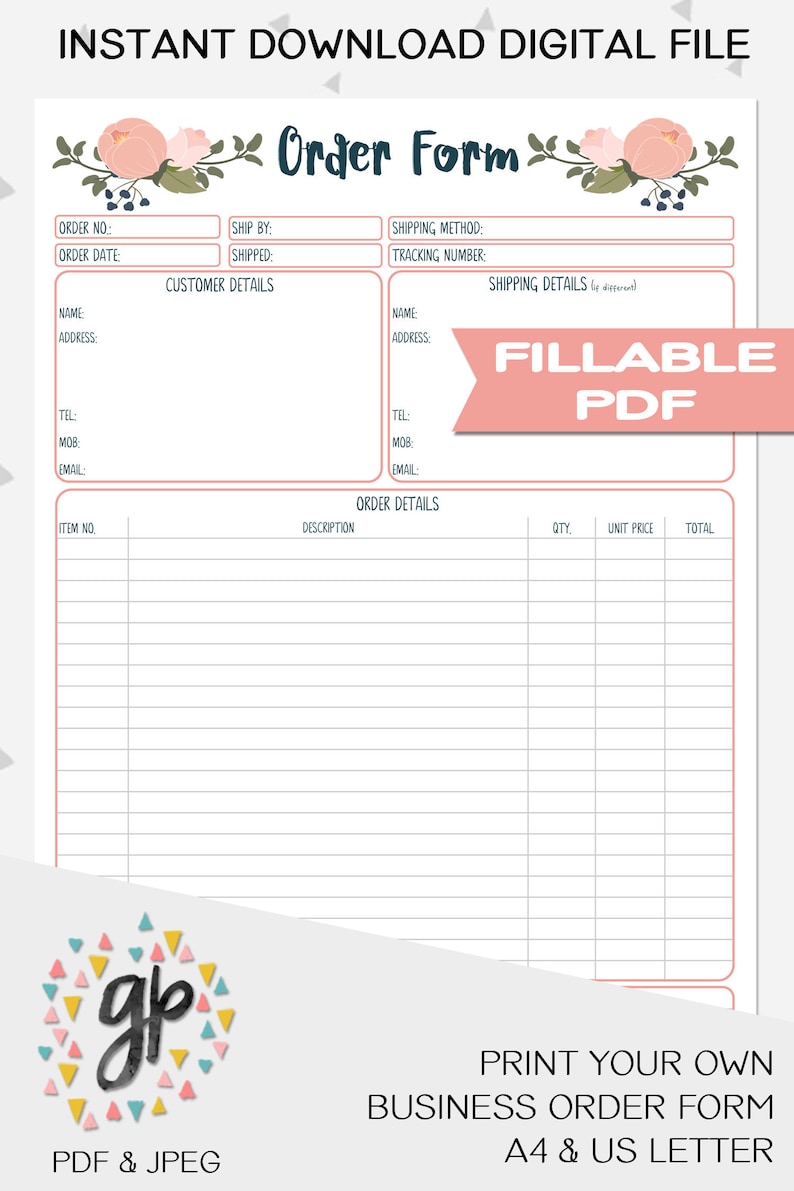 Order Form Printable for Business, Client Order Form Printable, Craft ...