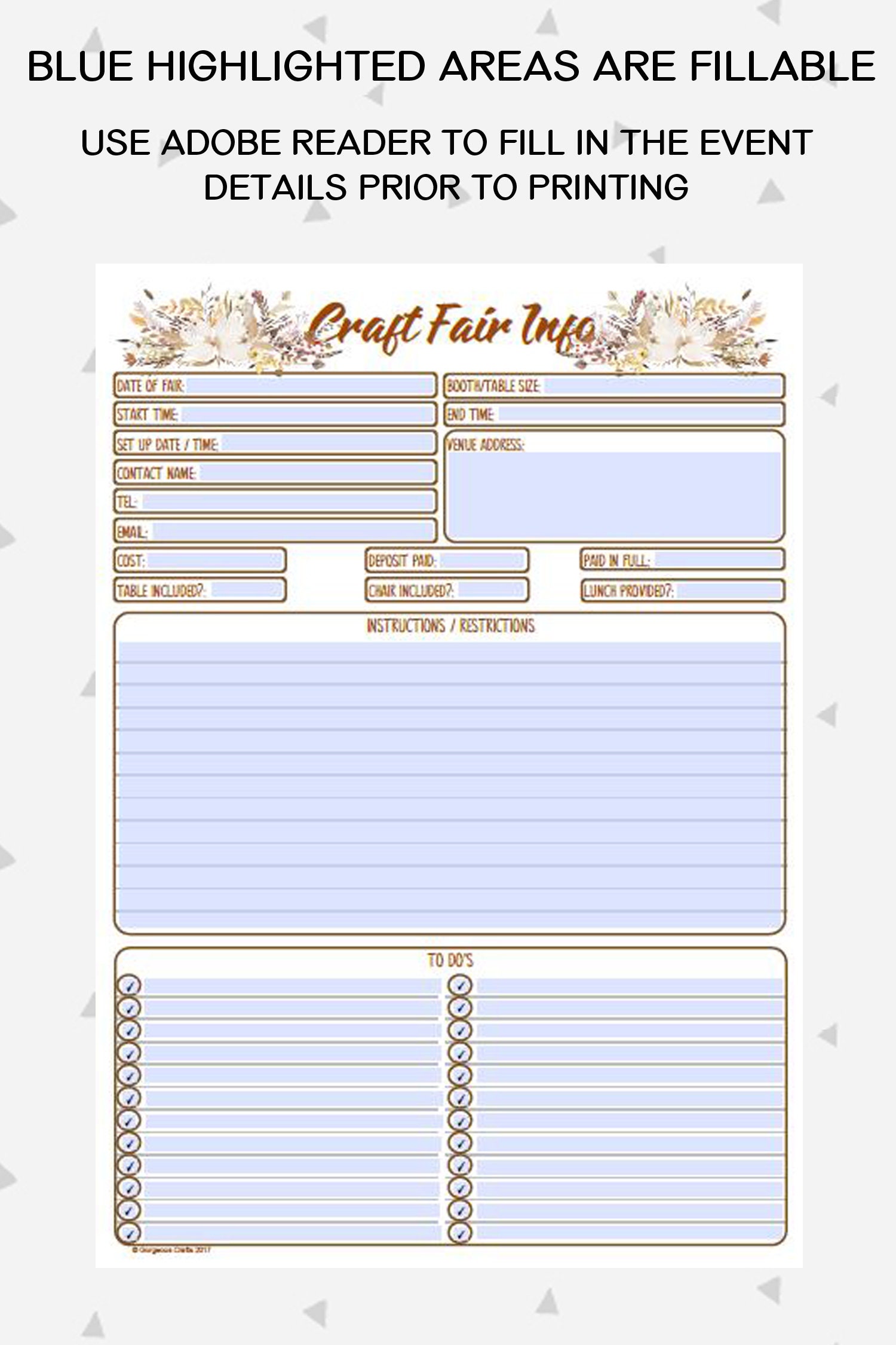 Craft Fair Tracker, Business Planner, Craft Fair Printable, Business ...
