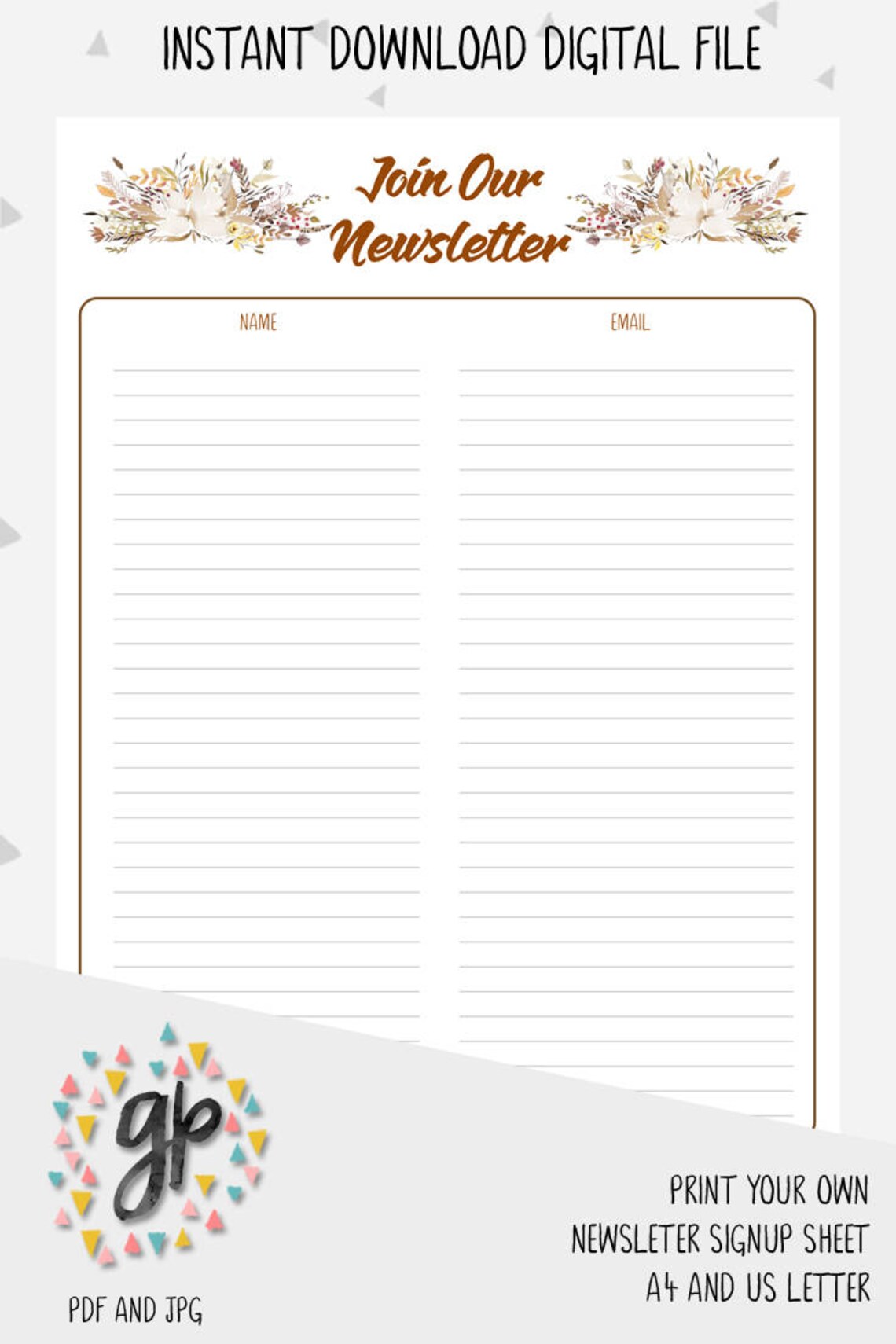 Email Sign up Sheet, Email Subscription List, Newsletter Sign Up, Craft ...
