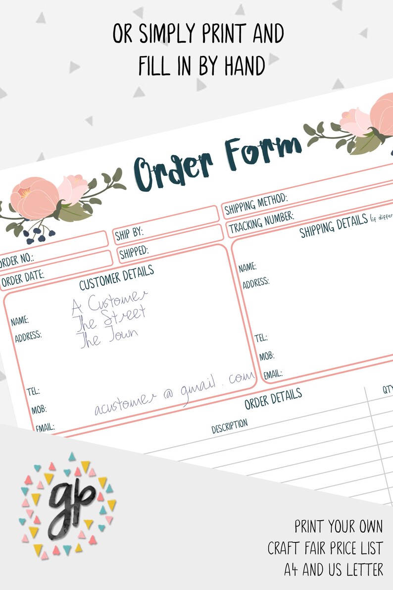 Order Form Printable for Business, Client Order Form Printable, Craft ...